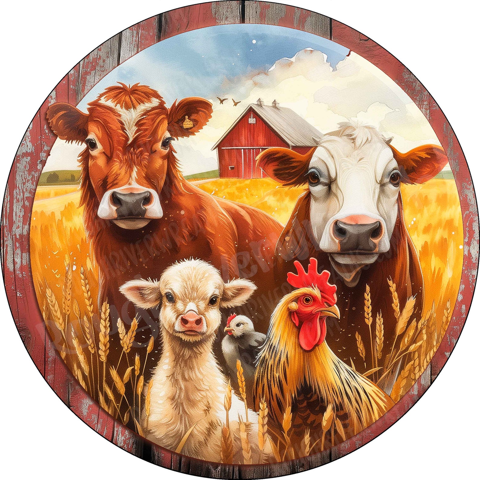 Farm Animals Wreath Sign, Rooster Sign, Cow Sign, Farm Decor, Baby Cow ...
