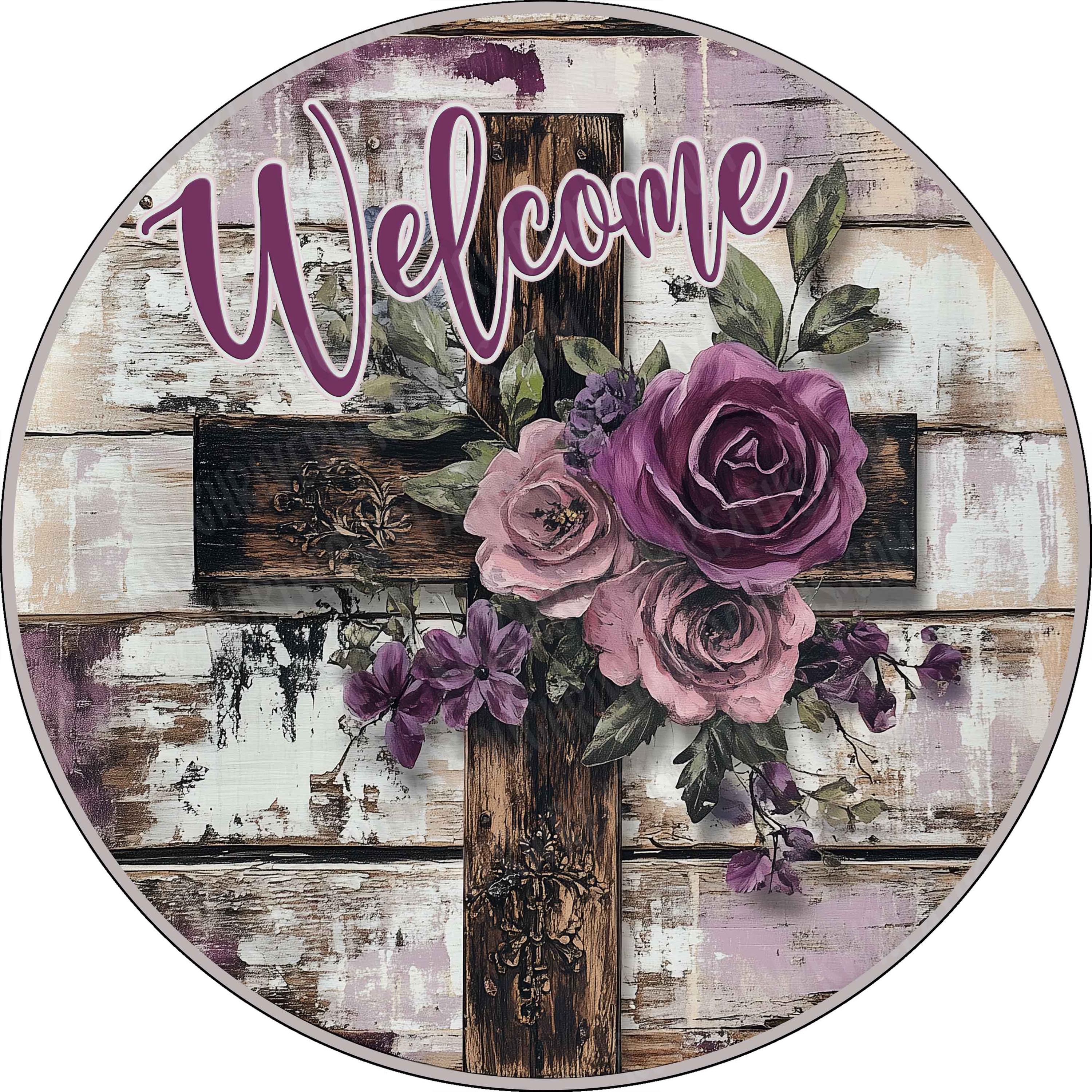Cross With Purple Flowers Aluminum Wreath Sign, Simply Blessed Cross ...