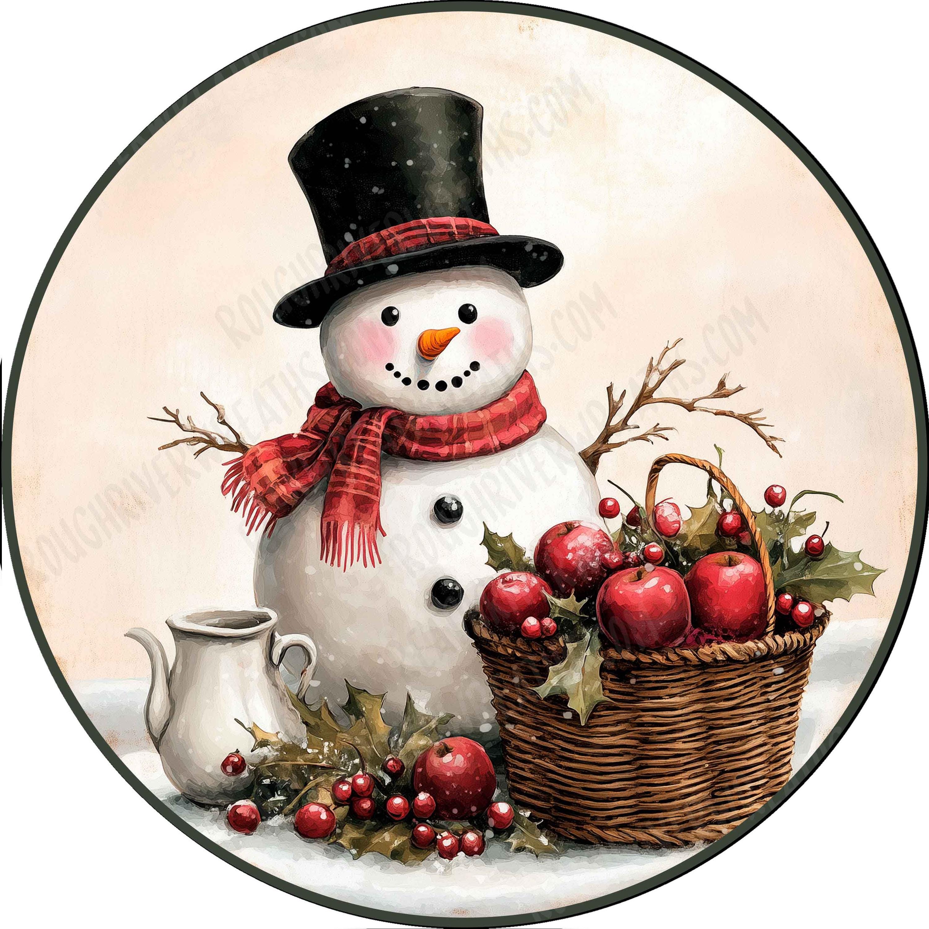 Snowman With Apples Wreath Sign, Snowman, Christmas Snowman Wreath Sign ...