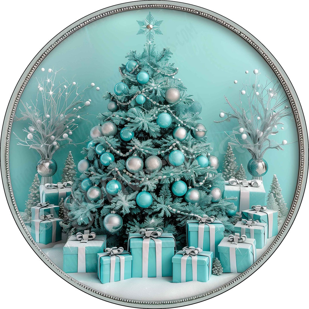 Merry Christmas Wreath Sign, Blue Christmas Sign, Tree Wreath Sign ...