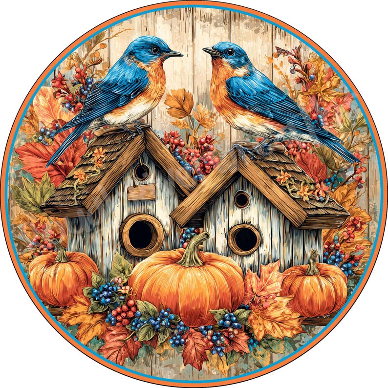 Hello Fall Birdhouse With Pumpkins Aluminum Wreath Sign, Aluminum Sign ...