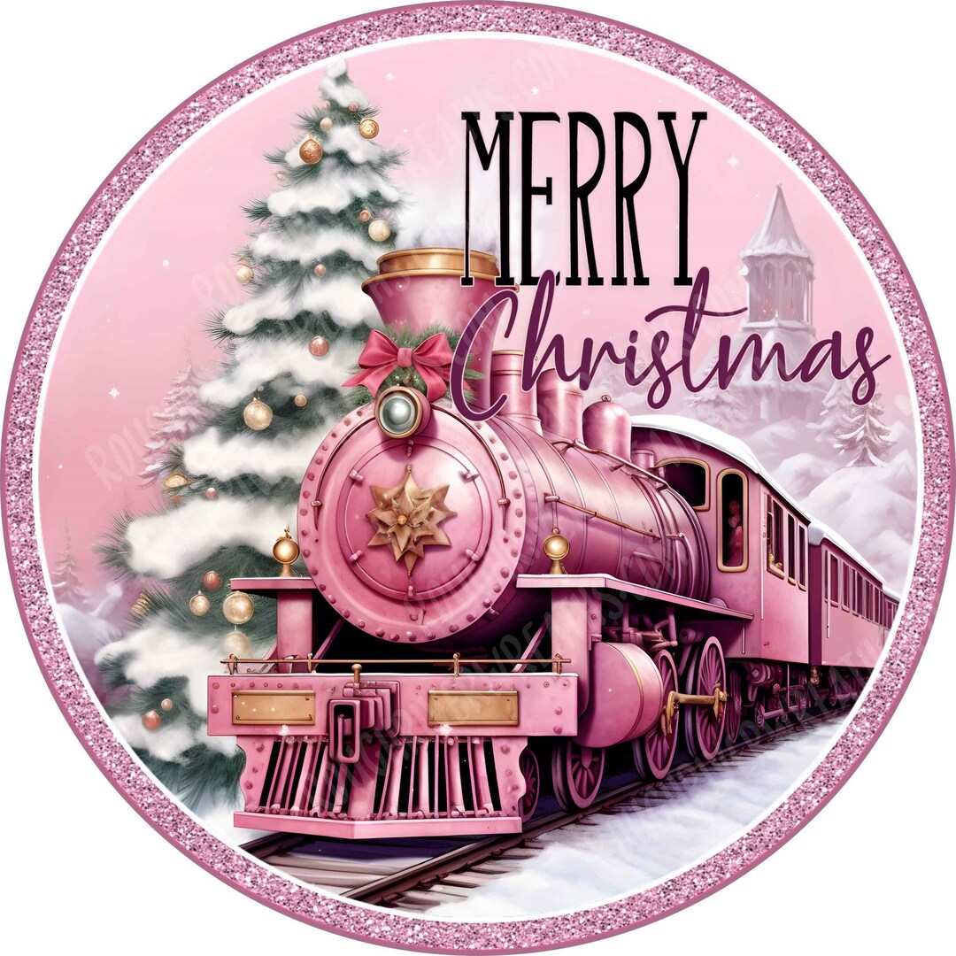 Christmas Wreath Sign, Christmas Train Sign, Pink Train Wreath Sign ...