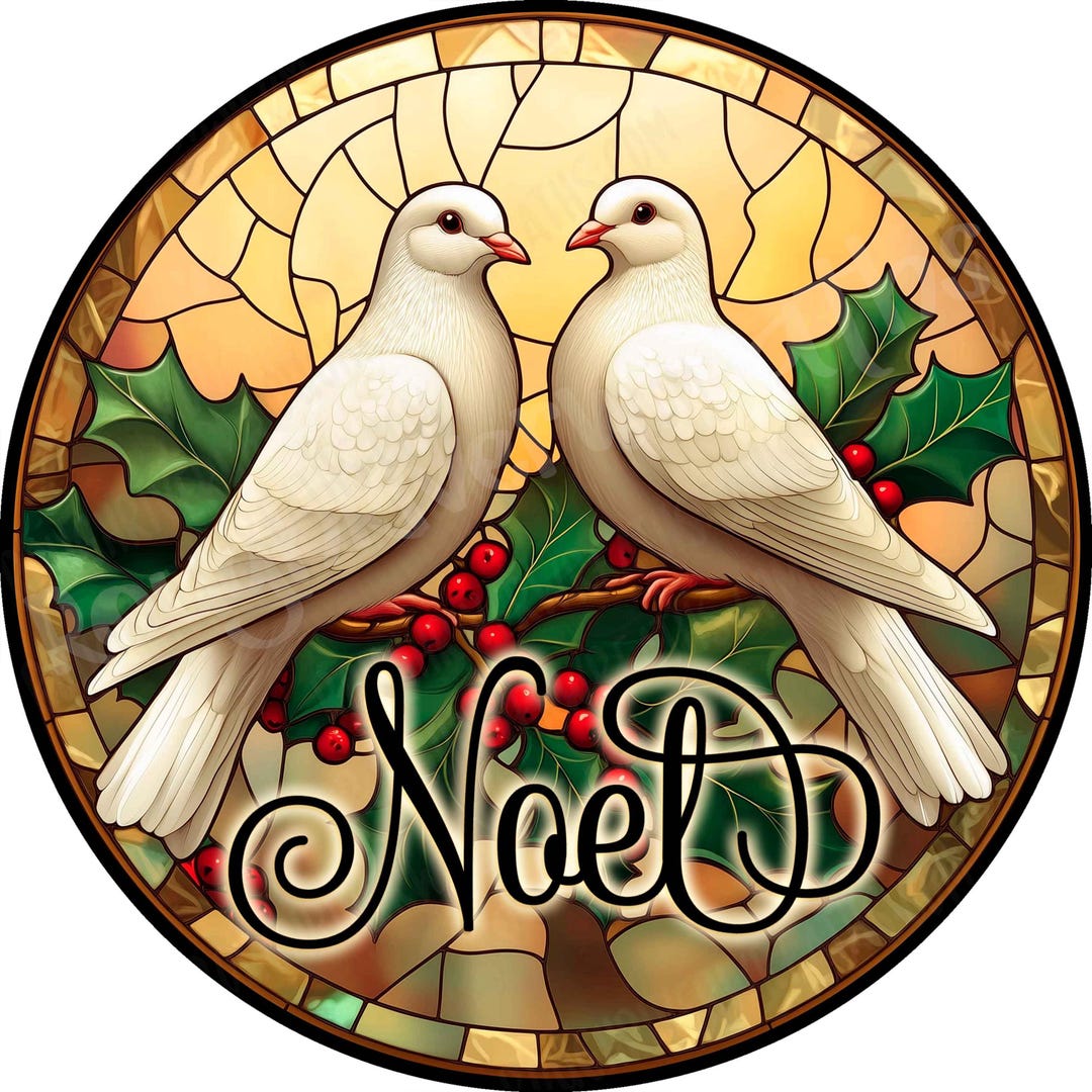 Two Turtle Doves Wreath Sign, Faux (LOOKS-LIKE) Stained Glass Sign ...