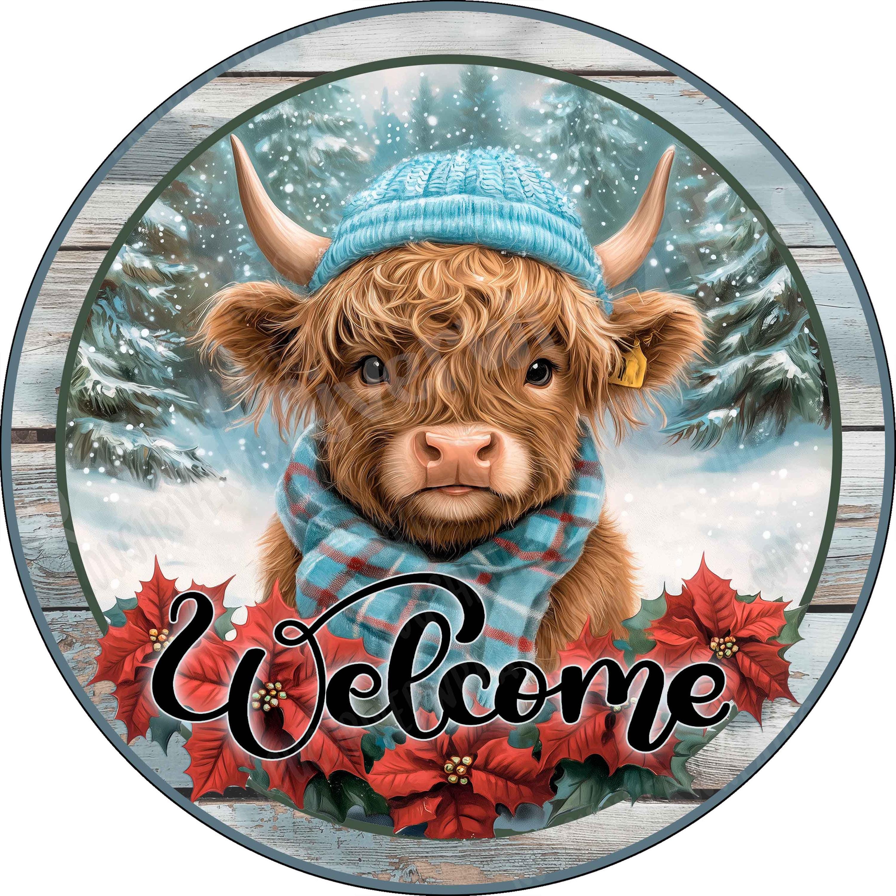 Winter Cow Wreath Sign, HIGHLAND Cow Sign, Farmhouse Sign, Christmas ...