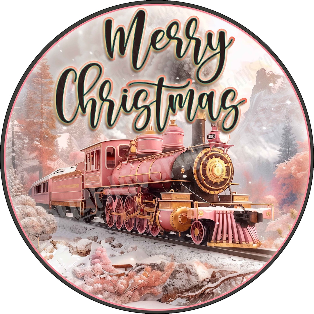 Christmas Wreath Sign, Christmas Train Sign, Pink Train Wreath Sign ...
