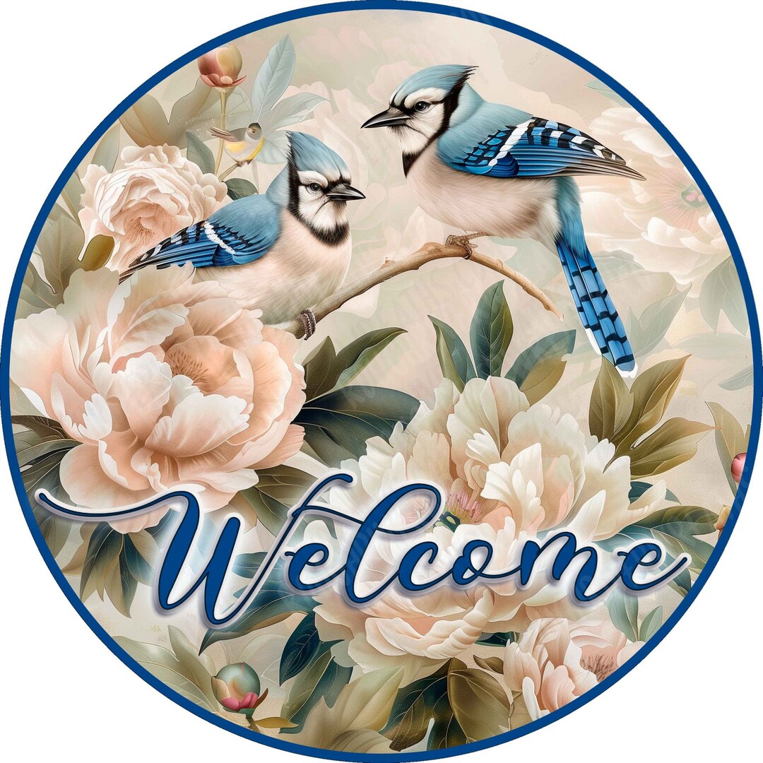 Blue Jay Wreath Sign, Floral Wreath Sign, Sign With Bird, Aluminum Sign ...