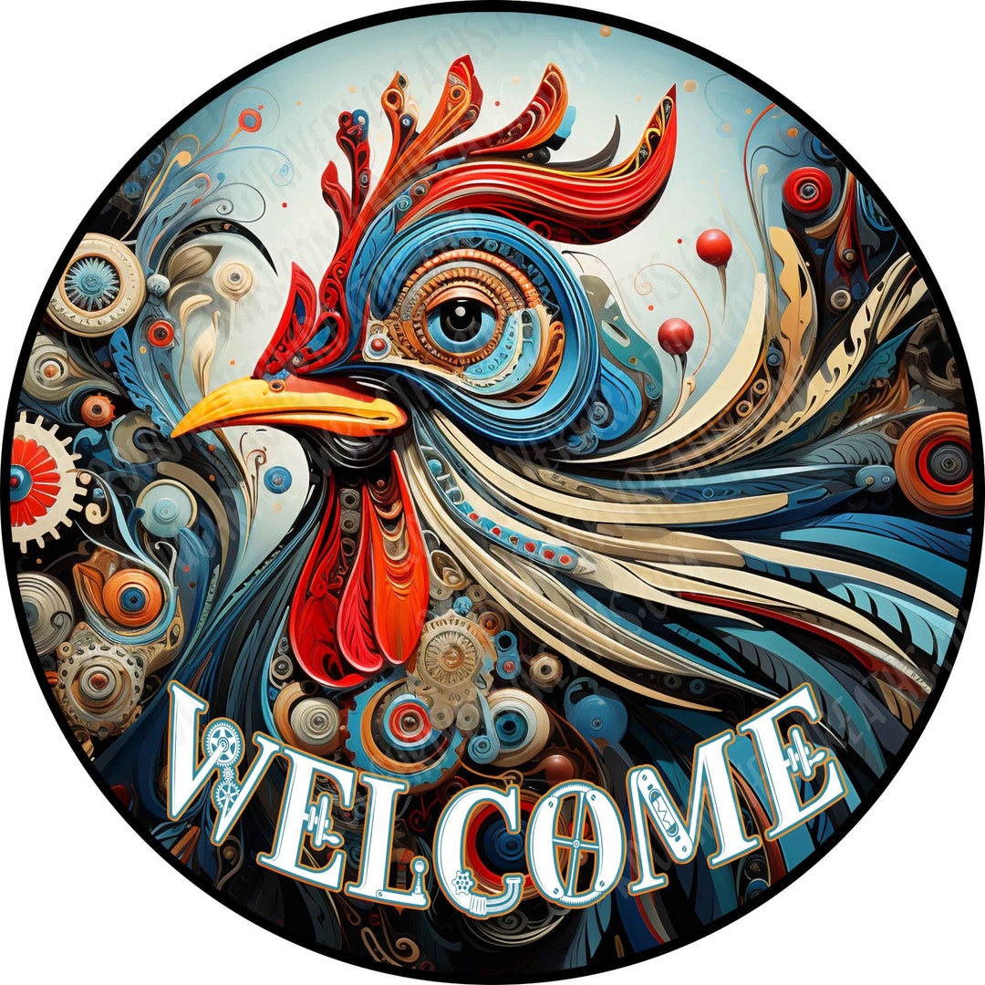 Wreath Sign, Steampunk Rooster Sign, Rooster Wreath Sign, Farm Wreath ...