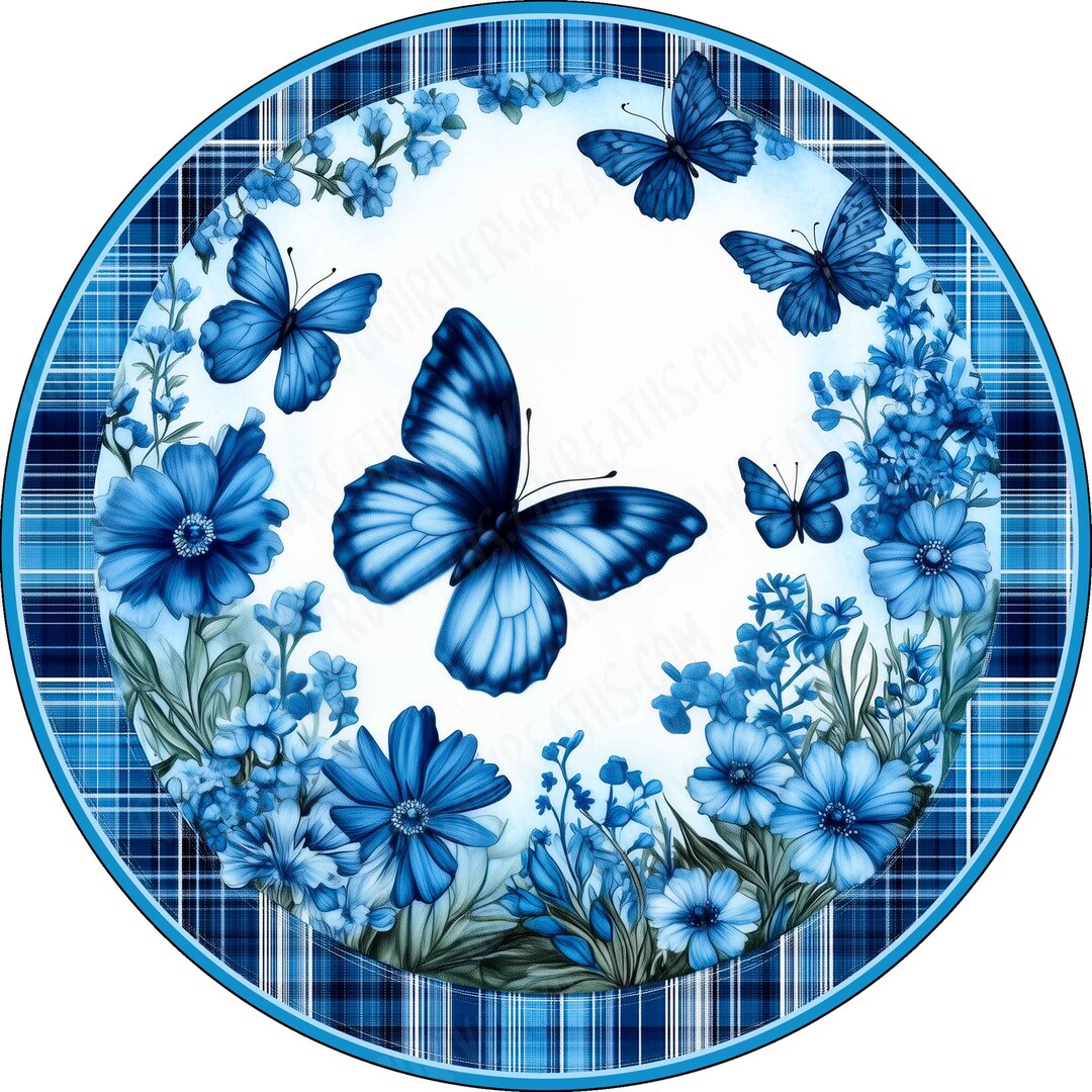Blue Butterfly Wreath Sign, Welcome Wreath Sign, Aluminum Sign for ...