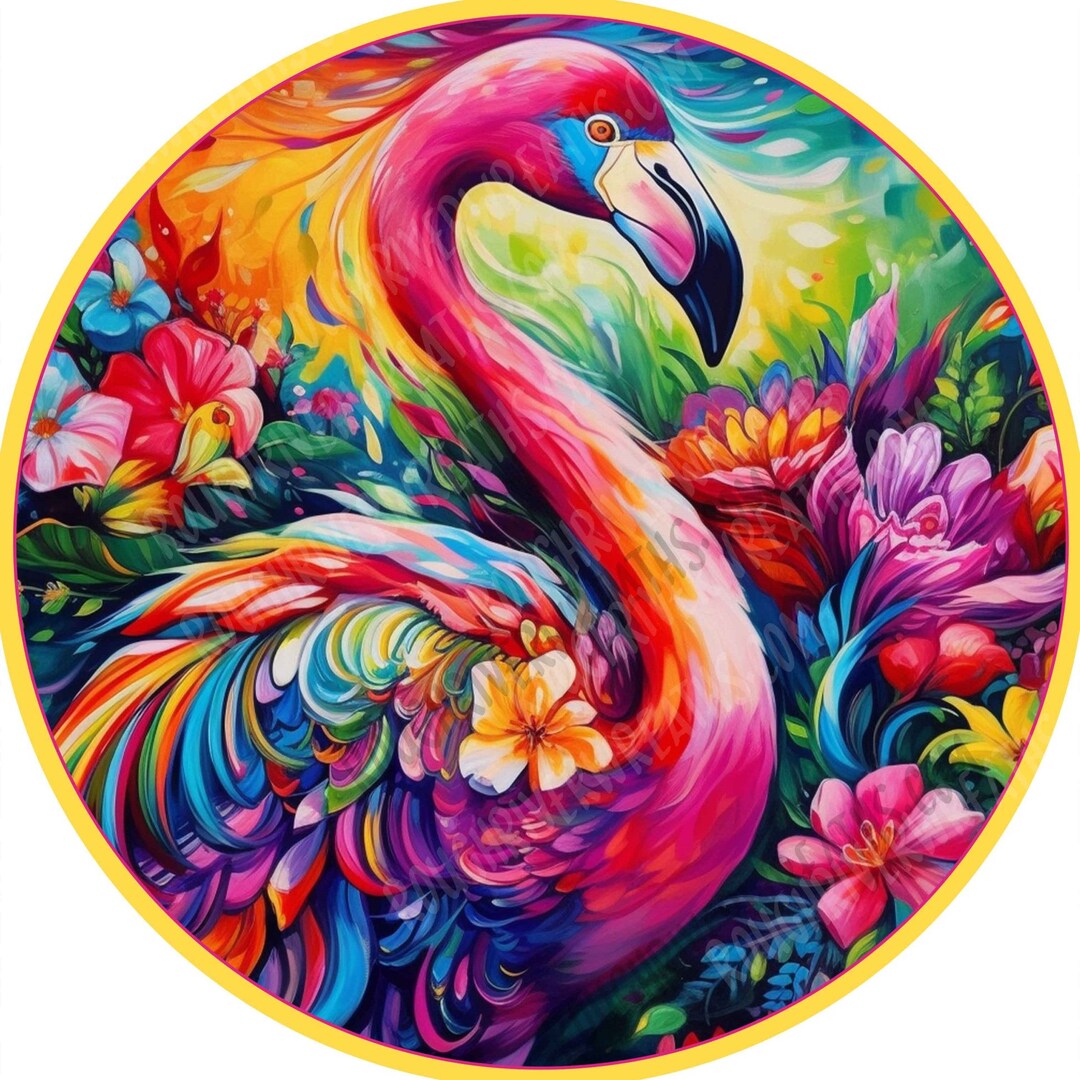 Flamingo Wreath Sign, Flamingo Sign, Colorful Flamingo Wreath Sign ...