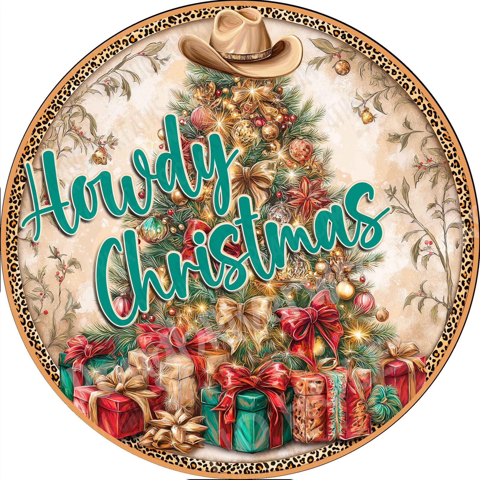Howdy Christmas Cowboy Christmas Tree Aluminum Wreath Sign, Tree ...