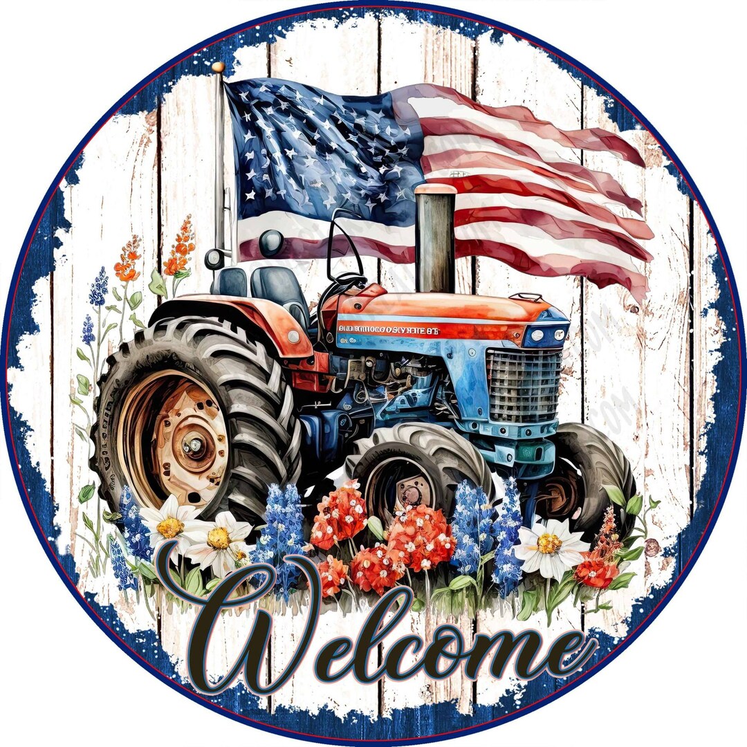 Patriotic Tractor Wreath Sign Sign With Flag America Sign - Etsy