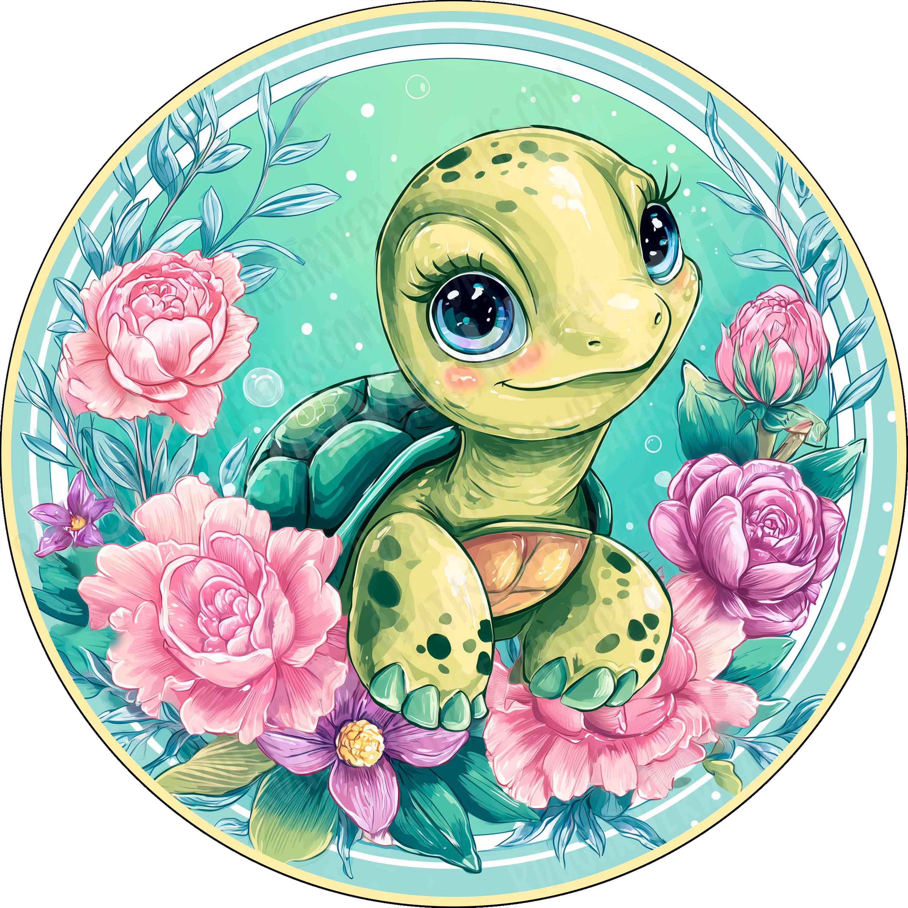 Cute Turtle in Flowers Wreath Sign, Welcome Wreath Sign, Turtle and ...
