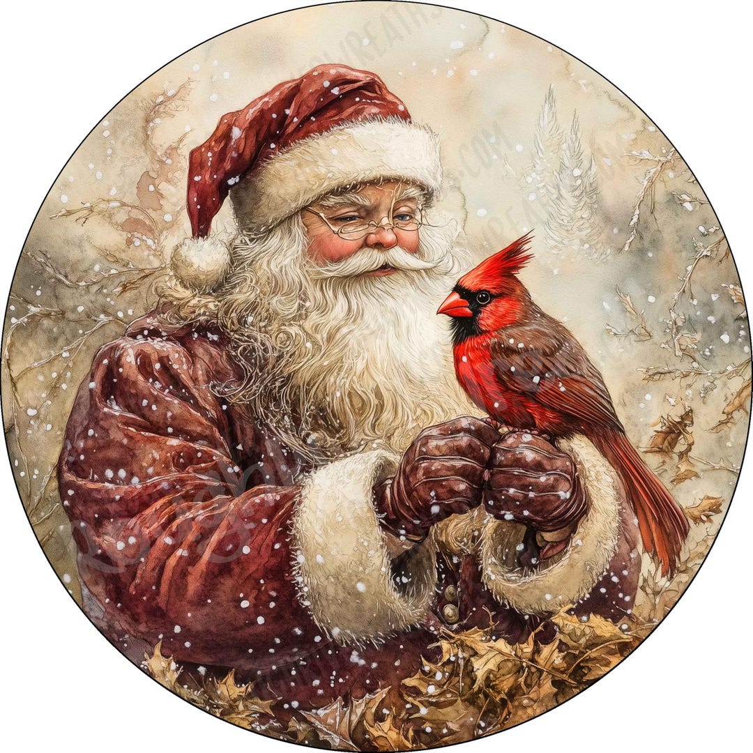 DIGITAL - PNG Christmas Santa With Cardinal - Round Digital File ...
