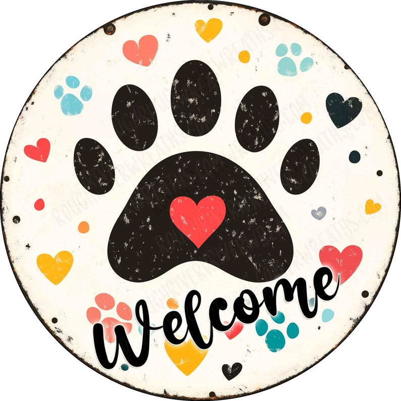 Dog Paw Welcome Wreath Sign, Colorful Paw Wreath Sign, Aluminum Sign ...