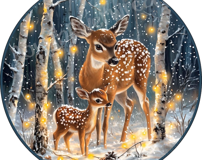 Deer in Woods 12 Inch Metal Sign, Snowy Deer Sign, Deer Sign for Wreath ...