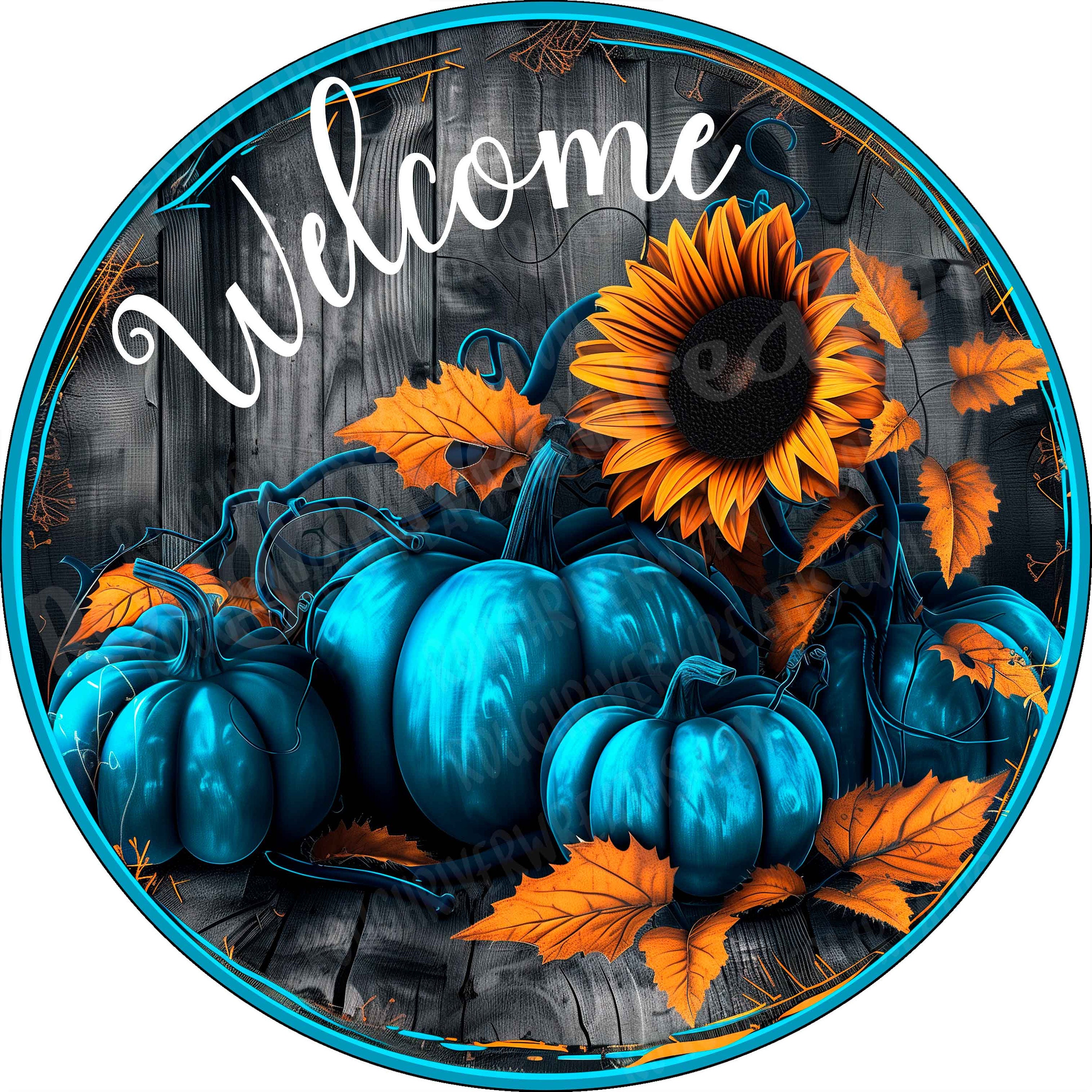 Fall Pumpkin Wreath Sign, Sunflower and Pumpkin Sign, Fall Sign, Blue ...