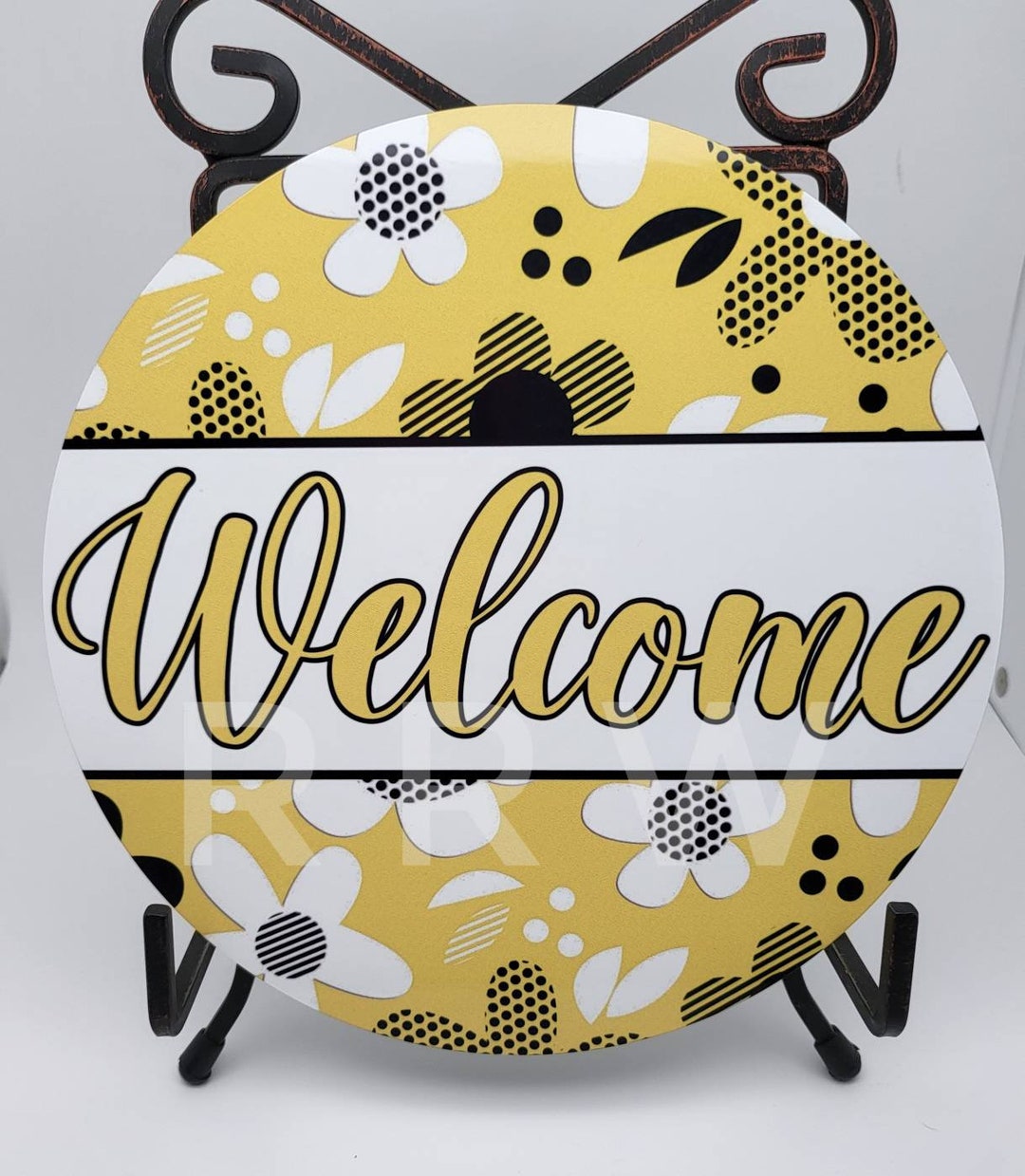 Wreath Sign Floral Decor Spring Summer Sign Black and - Etsy