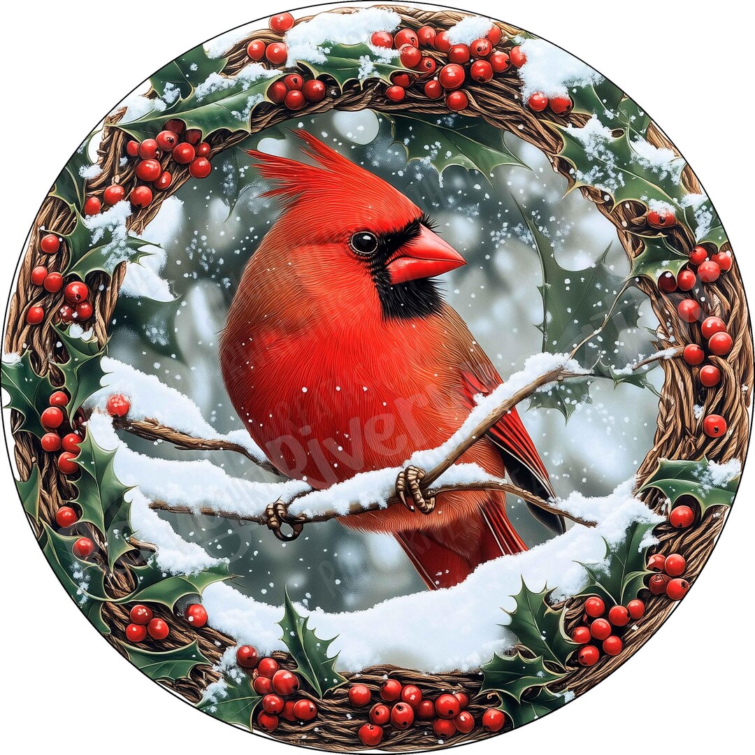 DIGITAL PNG Christmas Cardinal Round Digital File Wreath Sign Cardinal ...
