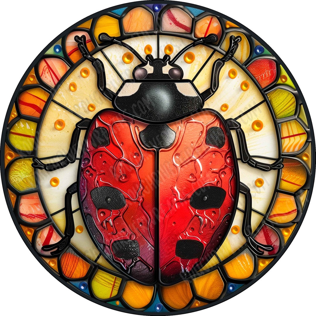 Ladybug Wreath Sign, Faux (looks-like) Stained Glass Wreath Sign ...