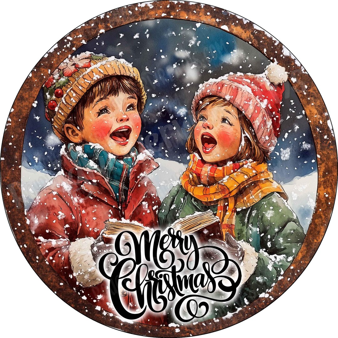 Cute Kids Caroling Wreath Sign, Christmas Caroling Sign, Children ...