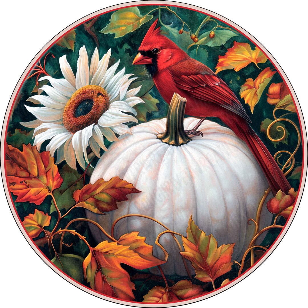 Cardinal Pumpkin Wreath Sign, Cardinal Fall Sign, White Pumpkin Sign ...