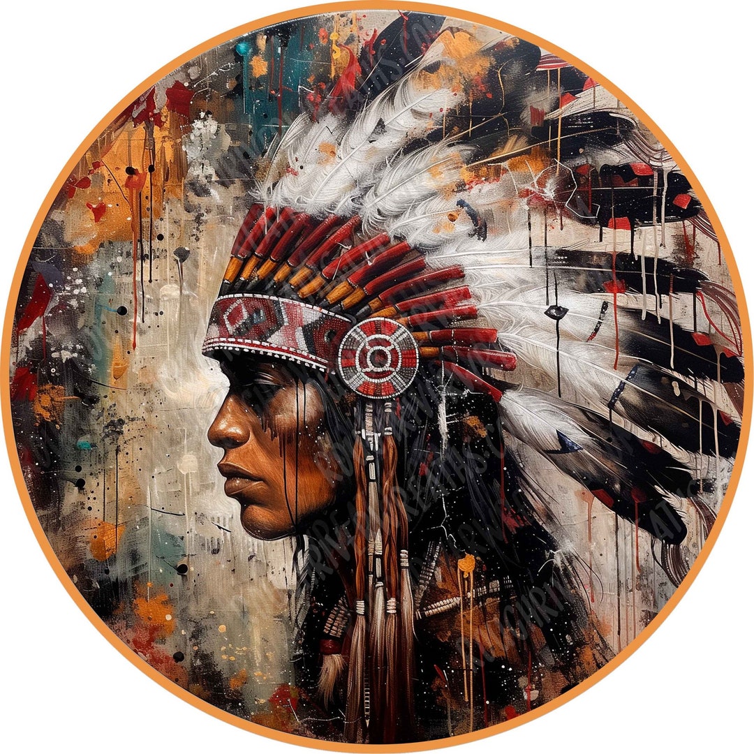 Native American Wreath Sign, Colorful Welcome, Headdress Wreath Sign ...