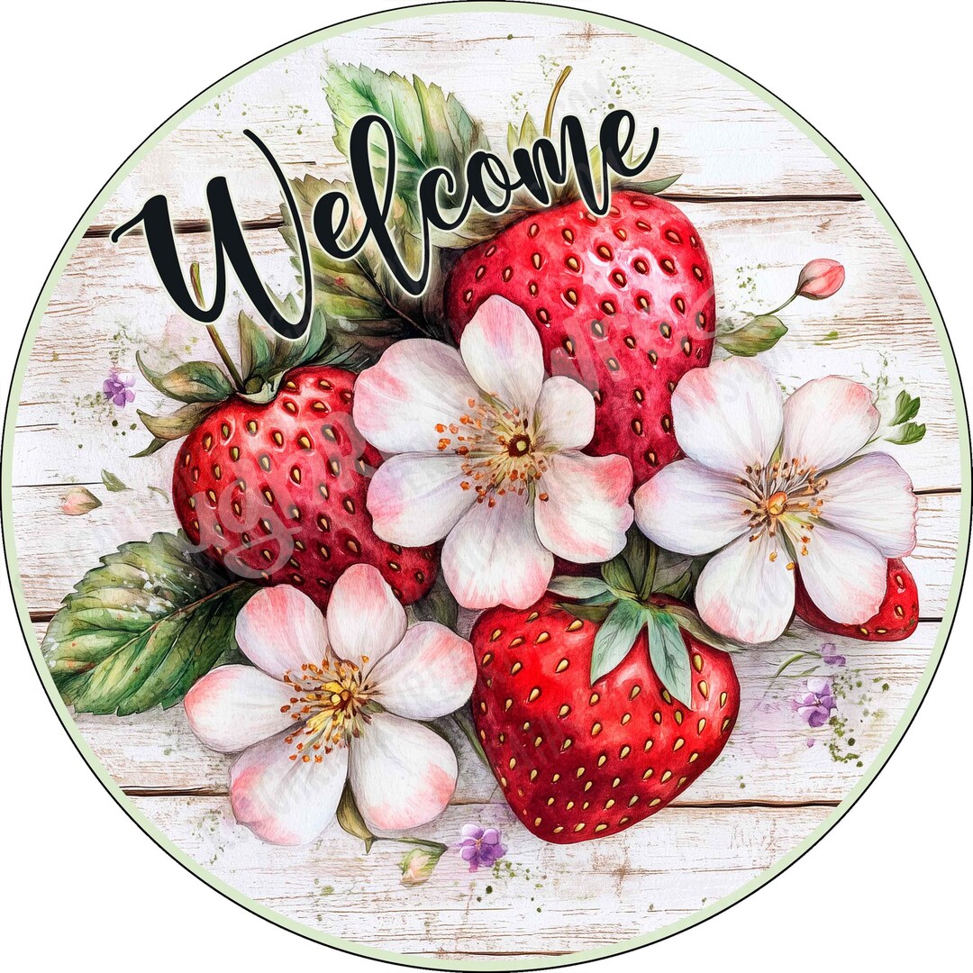 Strawberry Wreath Sign, Strawberry Sign, Welcome Wreath Sign, Aluminum ...