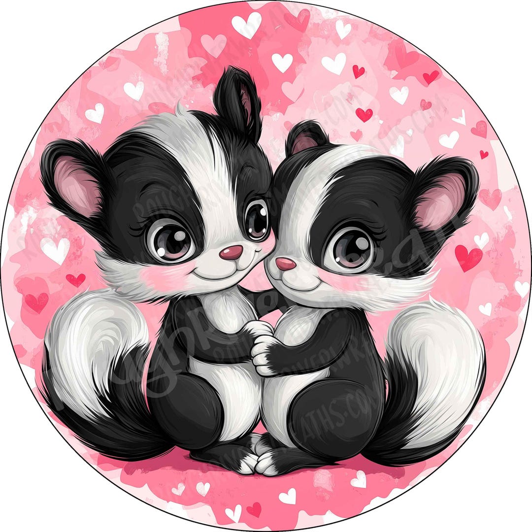 DIGITAL Cute Skunk Couple Valentine PNG Round Digital File Wreath Sign ...