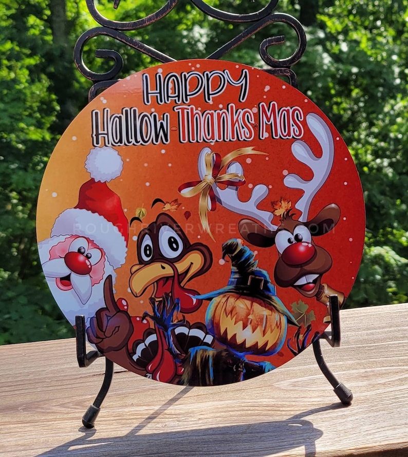 Happy Hallow Thank Mas Wreath Sign Hallowthankmas Sign | Etsy