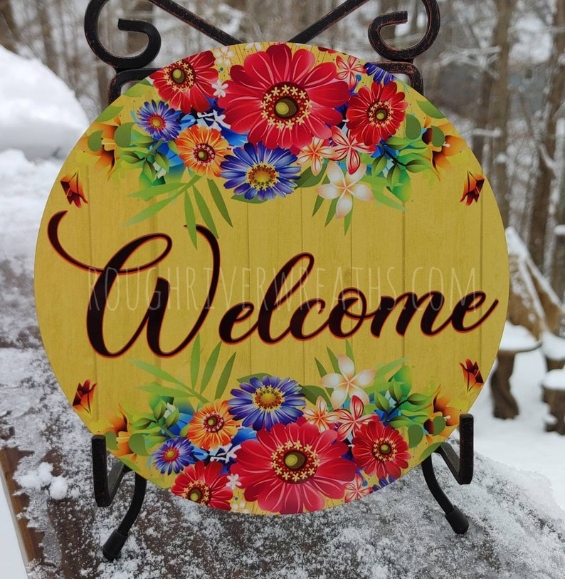 Floral Welcome Wreath Sign Colorful Welcome Wreath Sign - Etsy