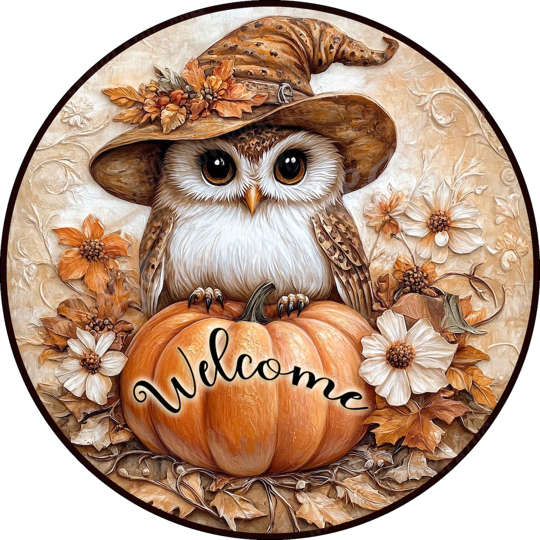 Cute Owl Wreath Sign, Owl and Pumpkin Wreath Sign, Owl Sign, Wreath ...