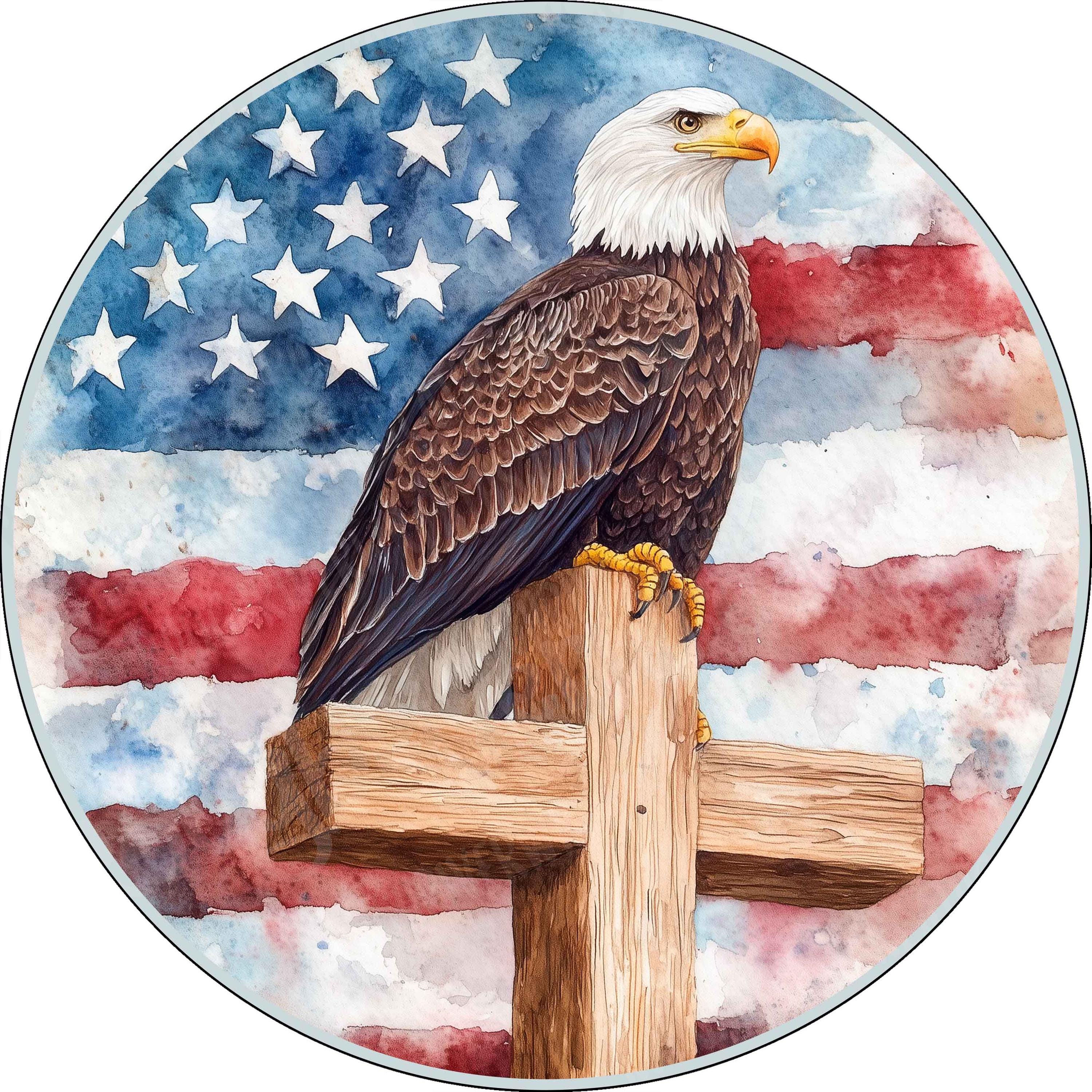Eagle on a Cross With a Flag Wreath Sign, Patriotic Sign, Eagle Sign ...
