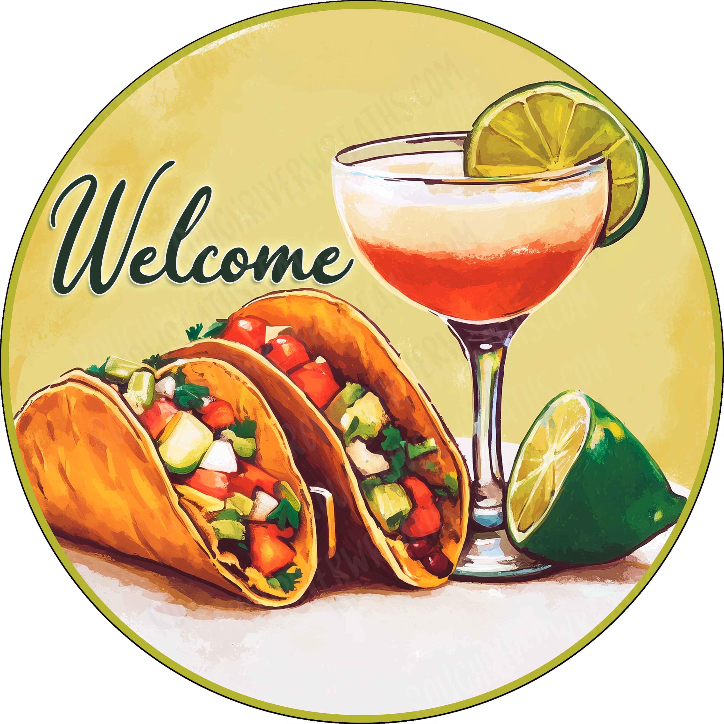 Dia Del Taco Welcome Sign, Tacos and Margarita Sign, Taco Night Sign ...