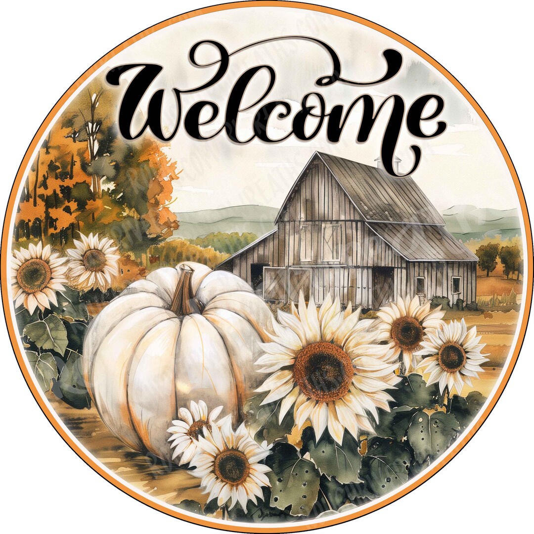 White Pumpkin Wreath Sign, Barn Sign, Pumpkin Wreath Sign, Harvest ...