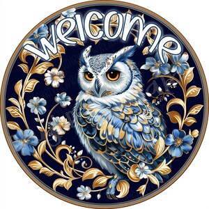 Owl Welcome Sign, Owl Sign, Victorian Owl Wreath Sign, Ornate Owl Sign ...