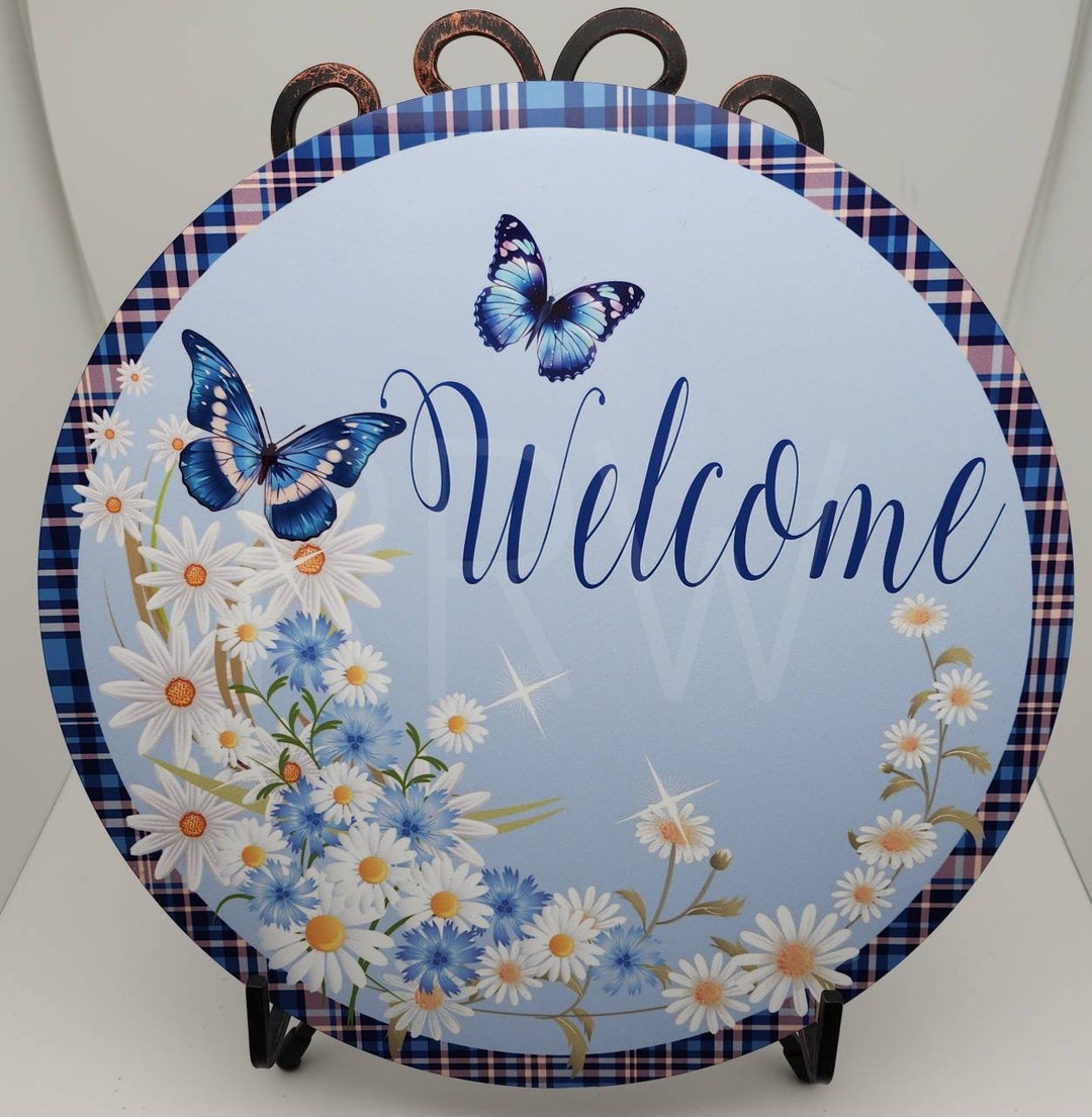 Daisy and Butterfly Welcome Wreath Sign Colorful Butterfly - Etsy