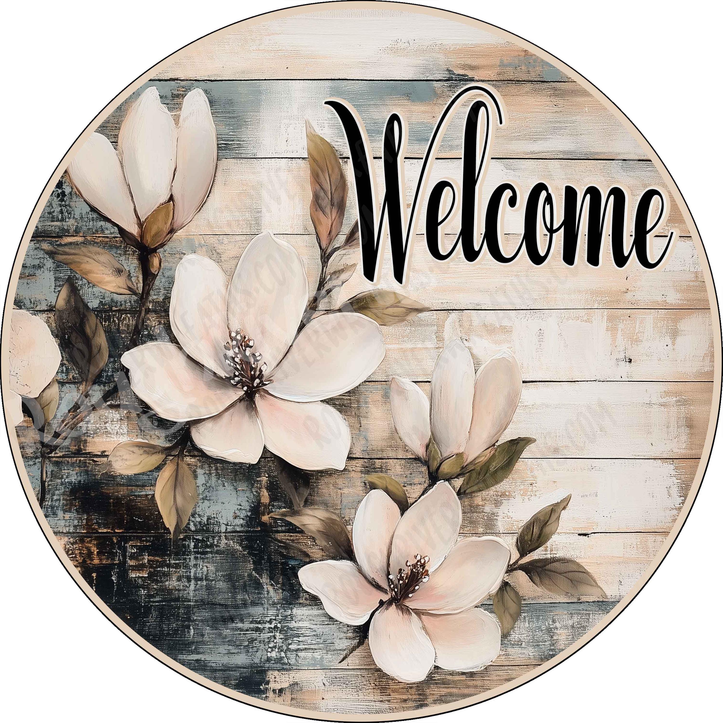 White Magnolia Wreath Sign, Farmhouse Magnolia Wreath Sign, Aluminum ...