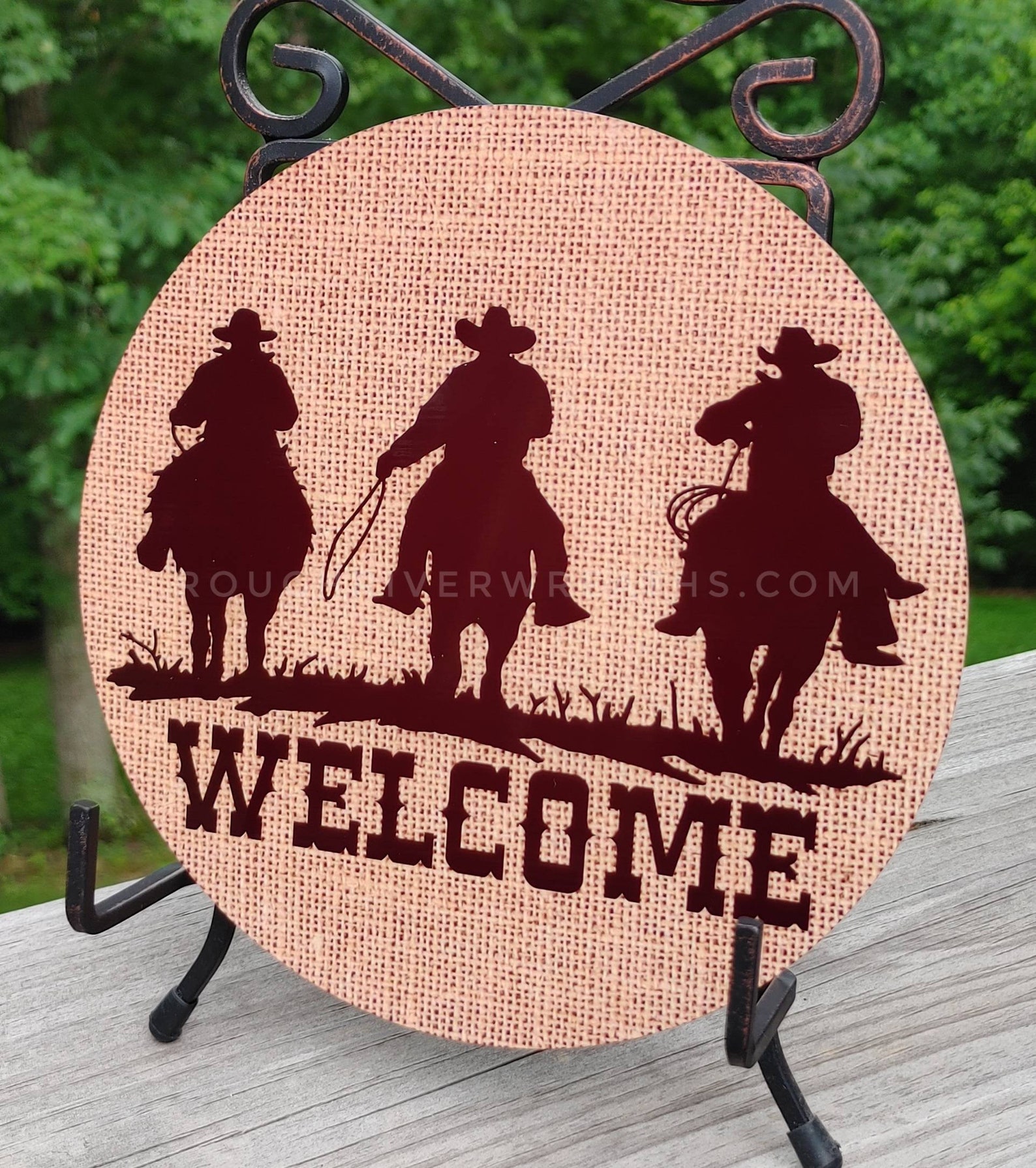 Cowboy Welcome Sign Western Wreath Sign Cowboy on Horse | Etsy