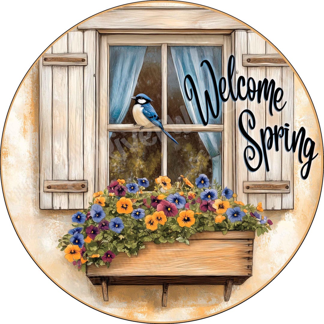 Blue Jay Flower Box Wreath Sign, Wreath Sign,window With Flower Box ...