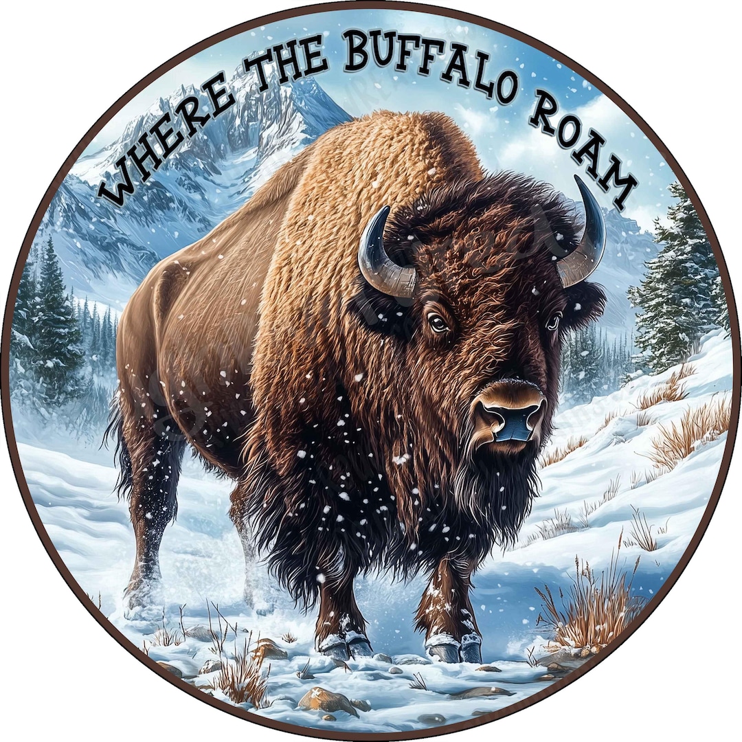 Winter Bison Wreath Sign, Southwest Sign, Buffalo in Snow Sign ...