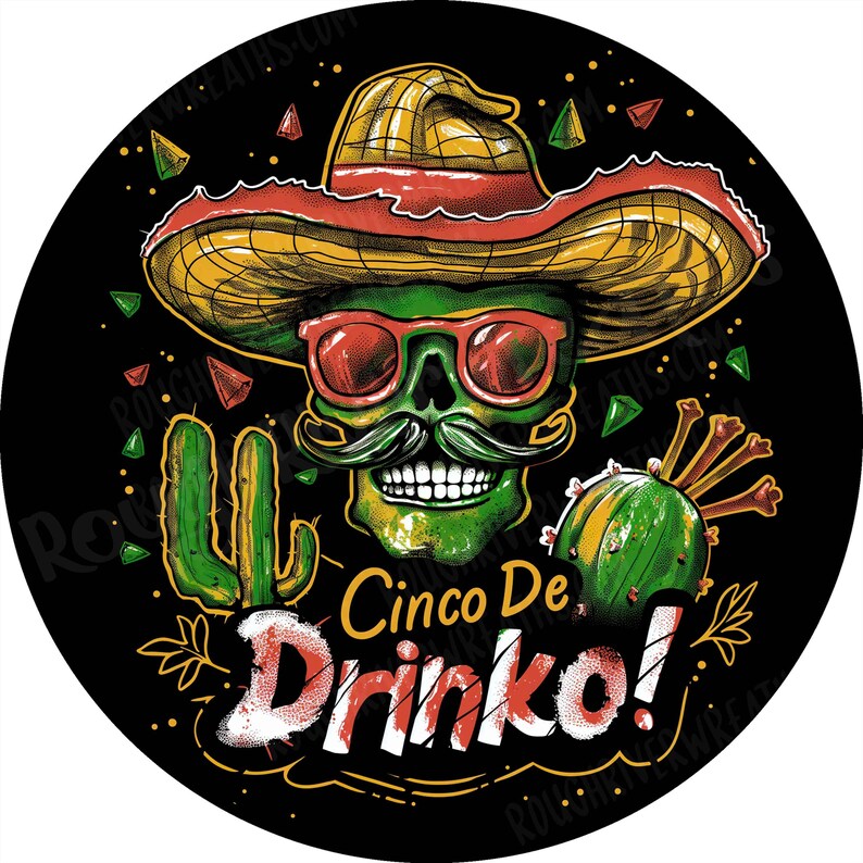 Cinco De Drinko Wreath Sign, Sugar Skull Sign, Skeleton Sign, Bar Sign ...