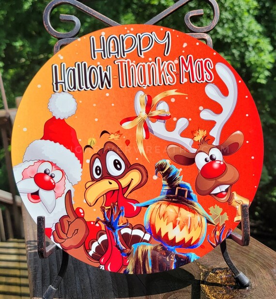 Happy Hallow Thank Mas Wreath Sign Hallowthankmas Sign | Etsy