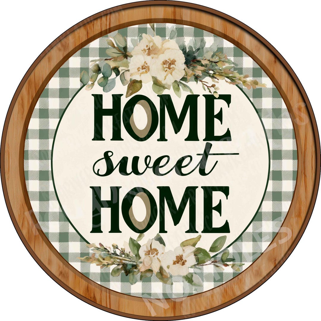 Soft Green Plaid Home Sweet Home Aluminum Wreath Sign, Floral Decor ...