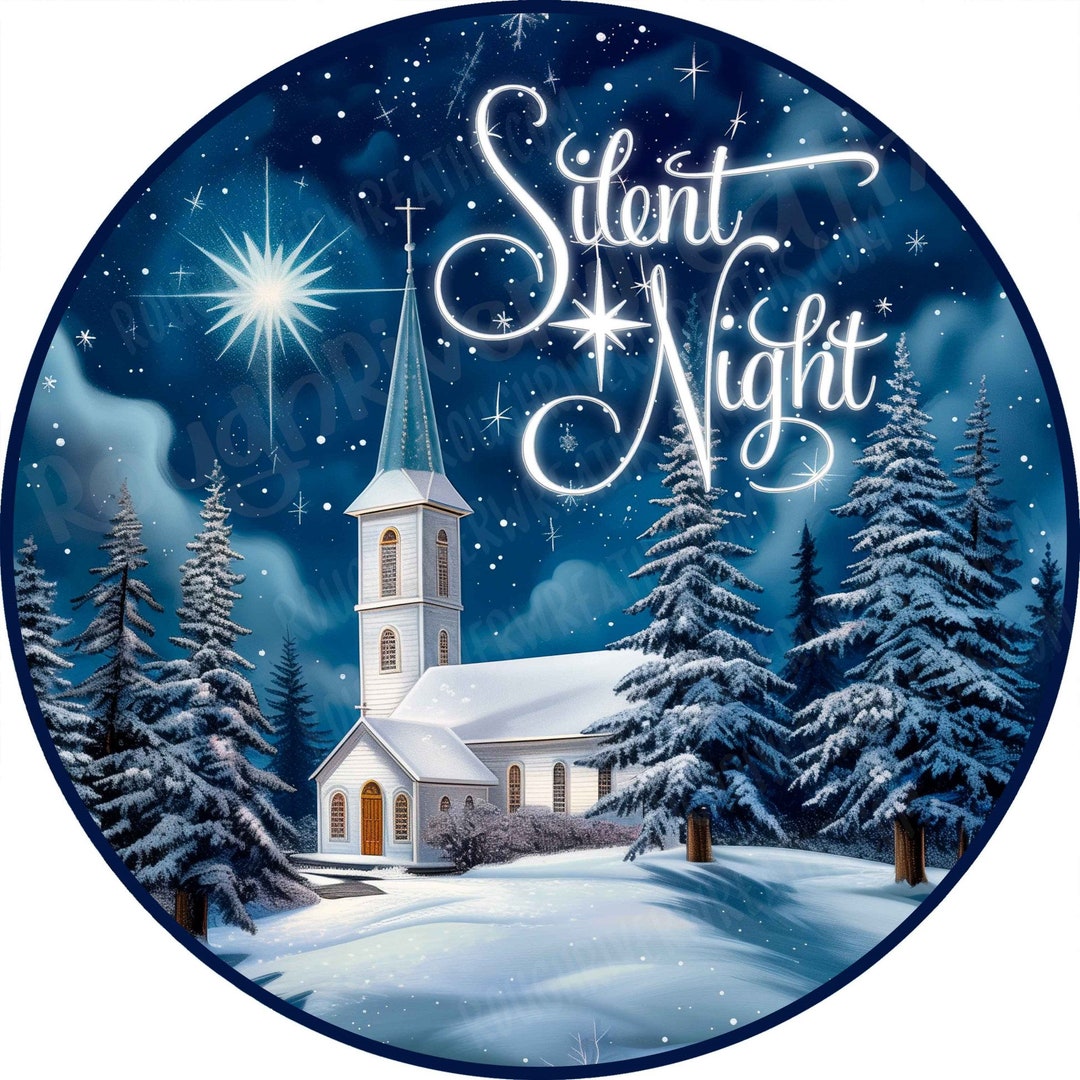 Silent Night Church Aluminum Wreath Sign, Winter, Christmas, Holiday ...
