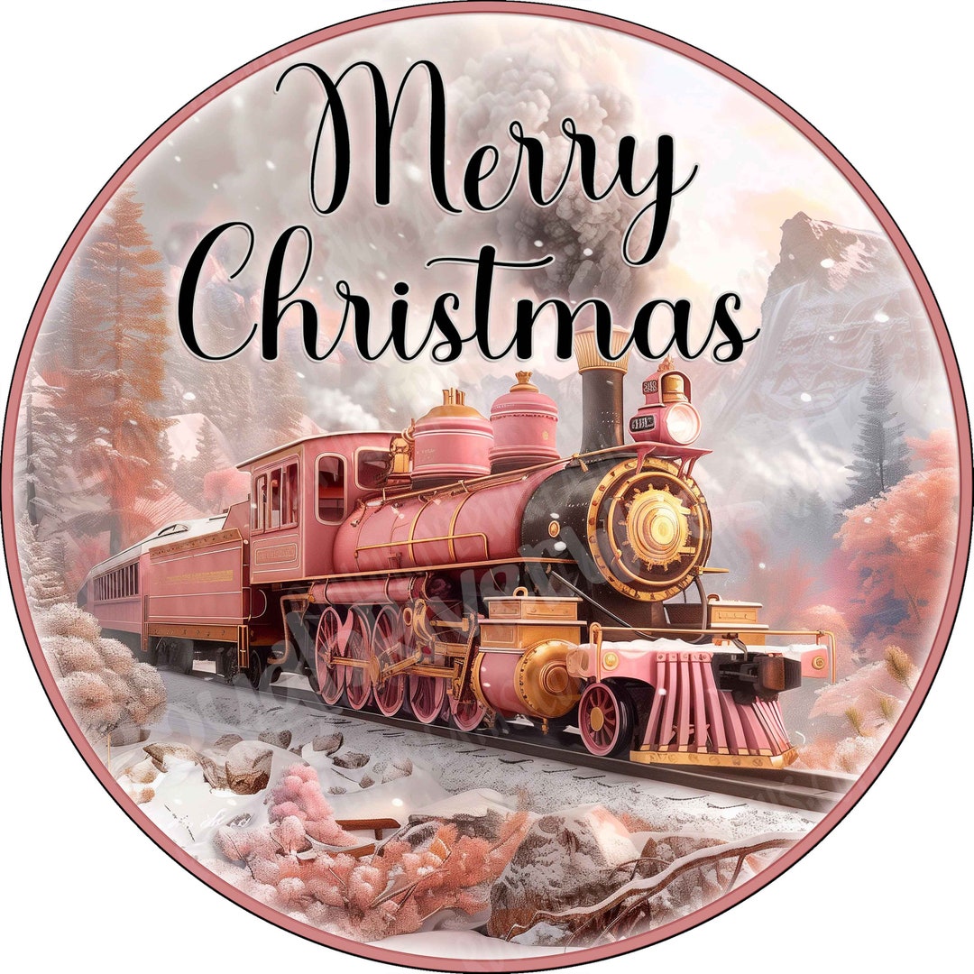 Christmas Wreath Sign, Christmas Train Sign, Pink Train Wreath Sign ...