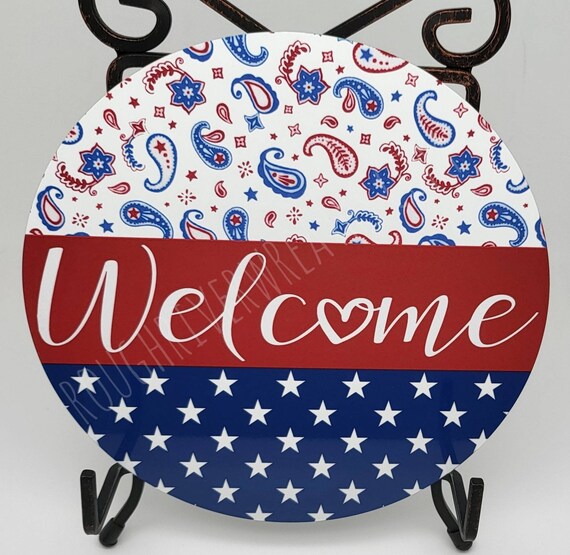 Patriotic Wreath Sign Welcome Sign America Sign Sign With - Etsy