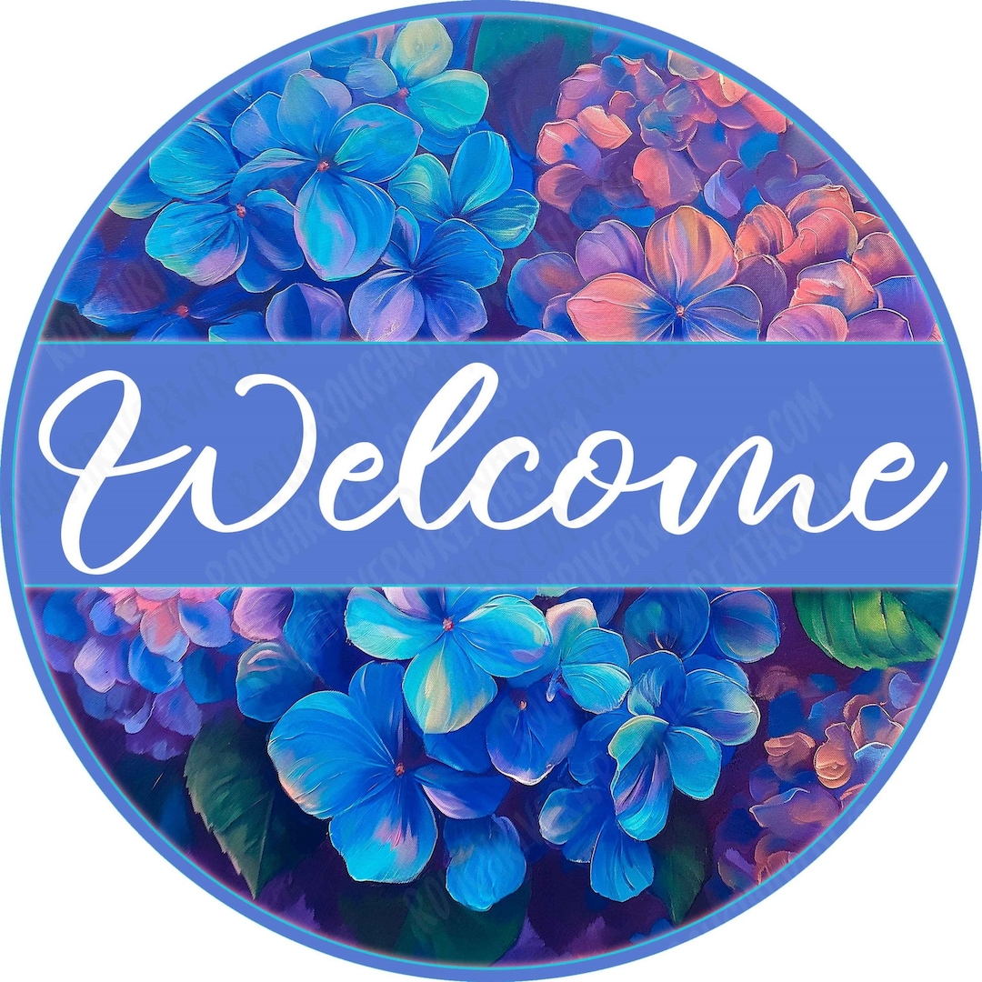 Hydrangea Welcome Wreath Sign, Colorful Welcome Wreath Sign, Aluminum ...