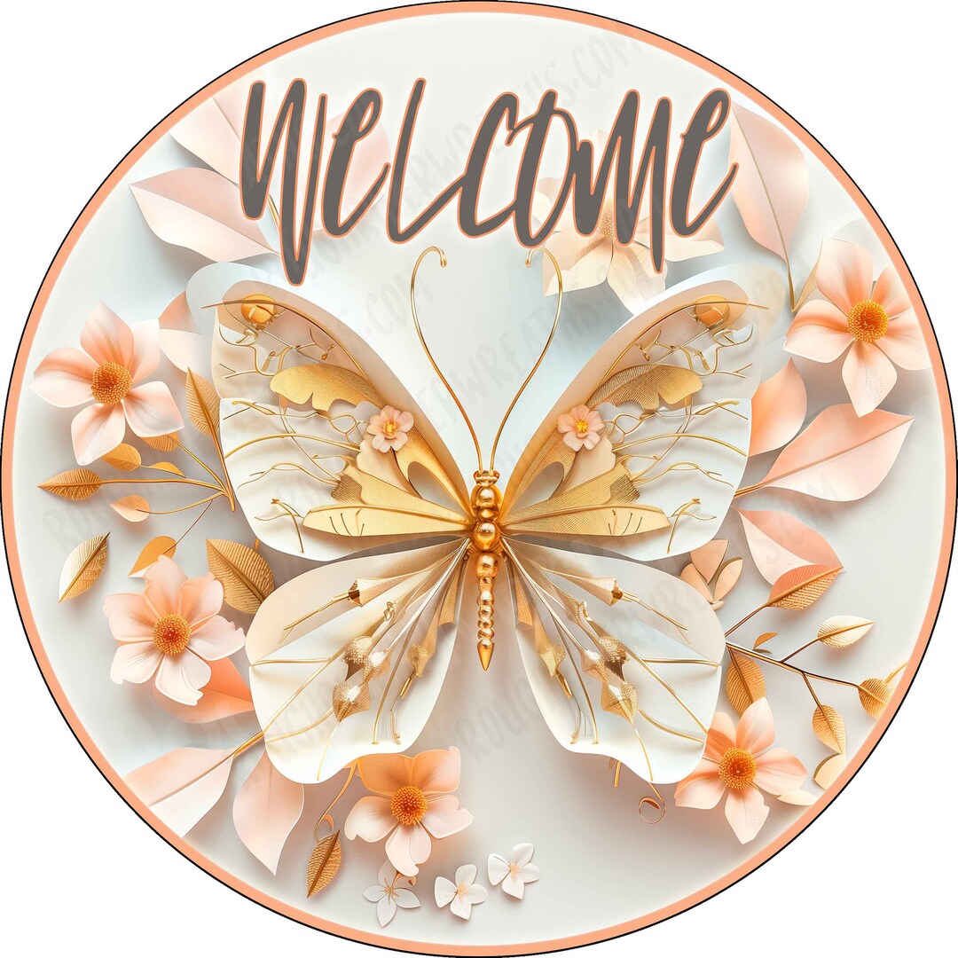 Welcome Butterfly Wreath Sign, Welcome Wreath Sign, Metal Wreath Sign ...