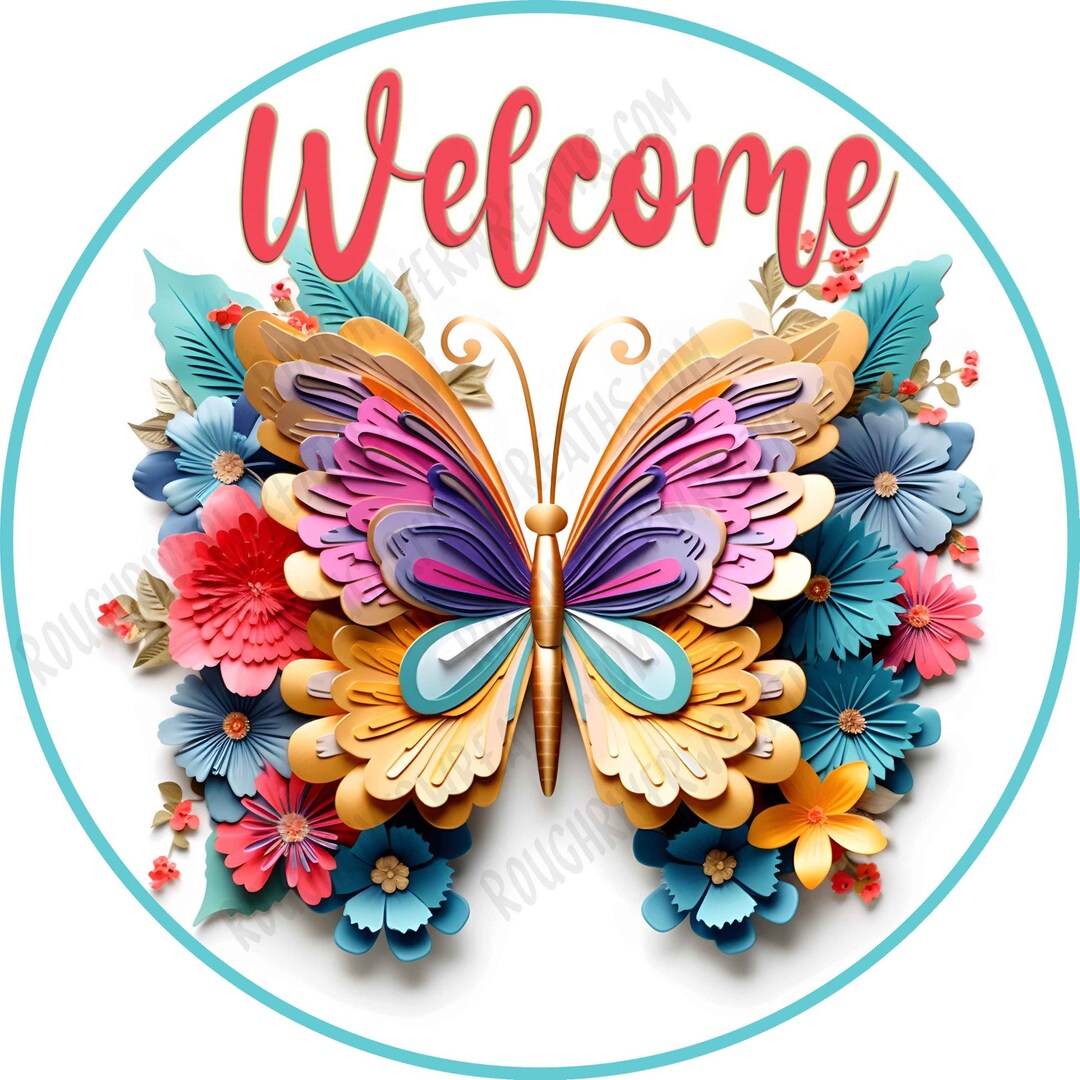 Welcome Butterfly Wreath Sign Welcome Wreath Sign Metal - Etsy