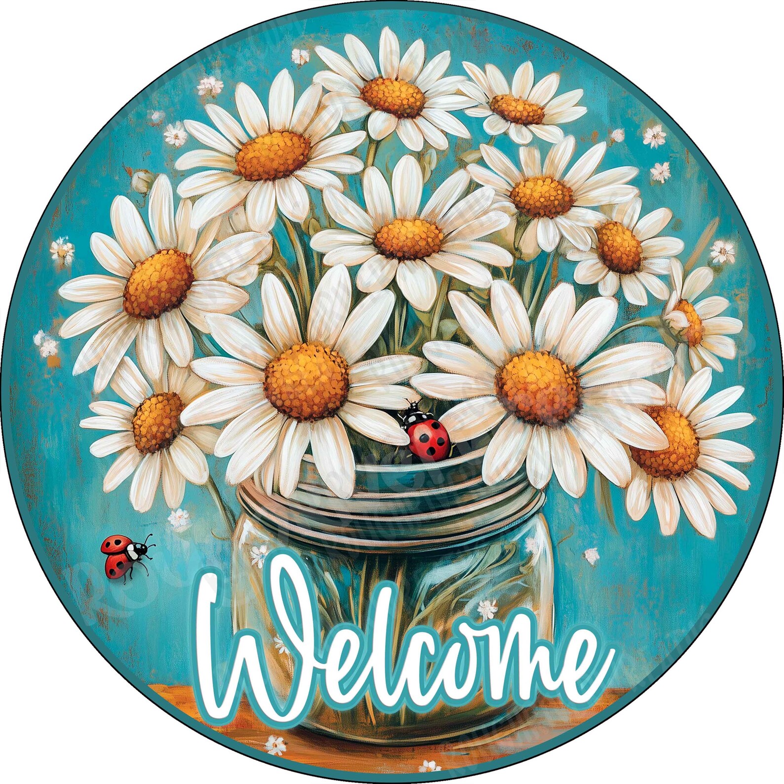 Daisy Wreath Sign, Floral Welcome Wreath Sign, Colorful Welcome Wreath ...